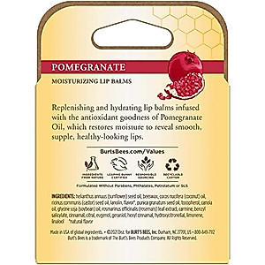 Burt's Bees Lip Balm - Pomegranate, Lip Moisturizer With Responsibly Sourced Beeswax, Tint-Free, Natural Origin Conditioning Treatment, 4 Tubes, 0.15 oz.