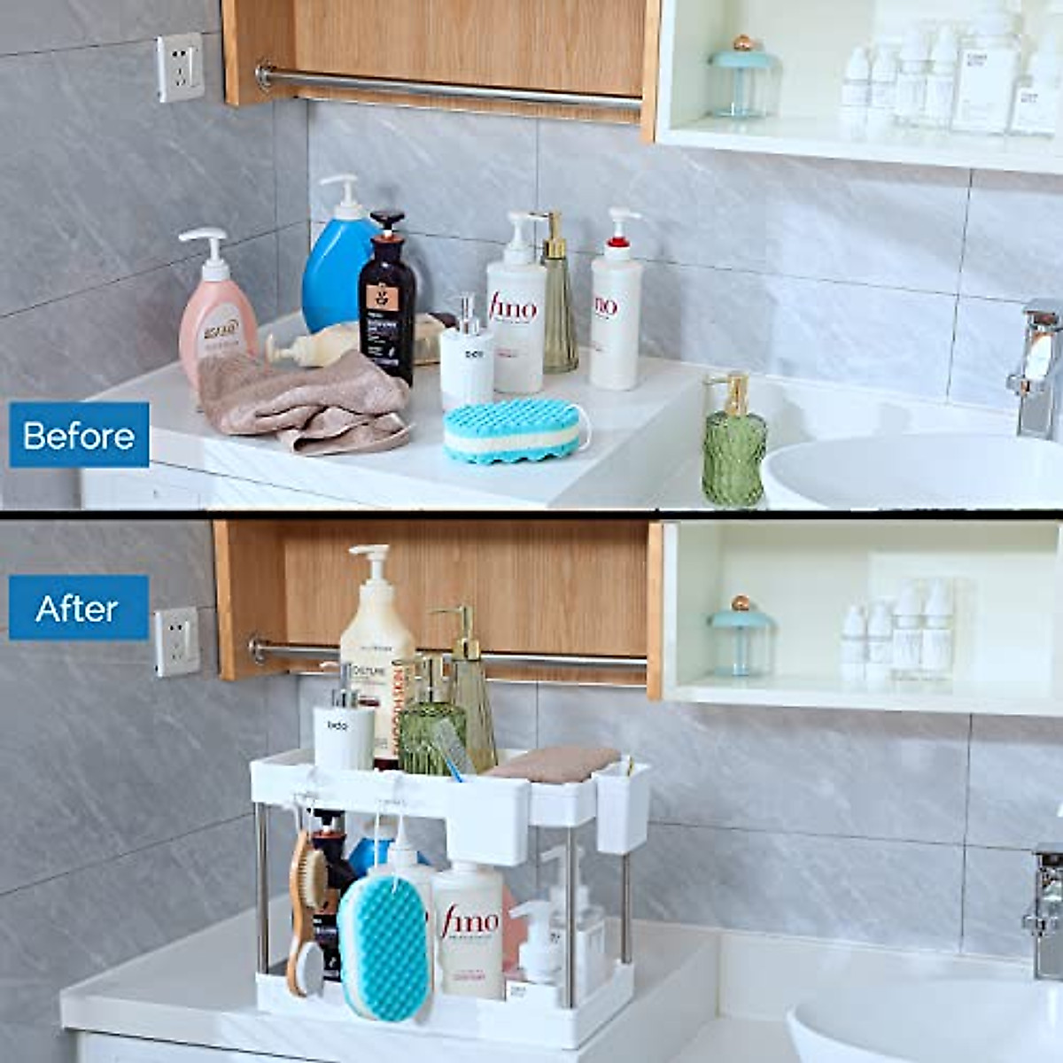 Under Sink Organizers and Storage, Venroii Cabinet Organizer, 2 Pack Under Sink Organizer for Kitchen Bathroom, Kitchen Organization and Storage (White)