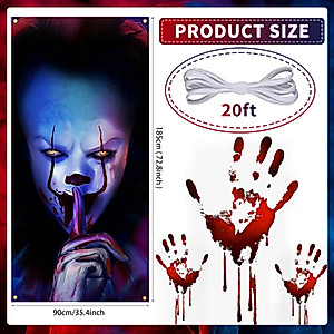AeapYar Joker Clown Halloween Banner Decoration Door Cover Backdrop Trick or Treat Horror Movie Character Killer Creepy Scary Terror IT Theme Background Decor Birthday Party Photo Props