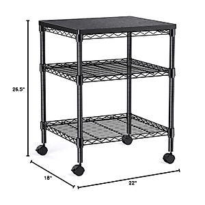 HUANUO Printer Stand, 3 Tier Printer Cart for Storage, Printer Table Holds up to 200lbs, Multifunctional Metal Utility Shelves, Workspace Desk Organizer, Rolling Cart for Home & Office Use, HNPS01