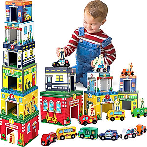 Atoylink Toddler Sorting and Stacking Toys with Magnetic Wooden Cars & Community Helpers, Baby Number Blocks Nesting Boxes Preschool Learning Montessori Toys for 1 2 3 Year Old Boys Girls Gift