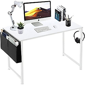 Lufeiya 47 inch White Computer Desk - Modern Simple Student Study Table for Bedroom Home Office Writing Desk