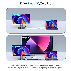fairikabe DisplayPort to Dual DisplayPort Splitter Adapter 4K60Hz for Dual Monitor Display, MST Display Port Adapter Extend Display 1 in 2 Out, DisplayPort Hub for Desktop PC Laptop