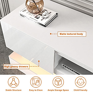 Koifuxii White LED TV Stand - Modern TV Stand with Led Lights and Storage Drawers for TVs up to 70 Inch - Gaming TV Entertainment Stand for Living Room, Bedroom