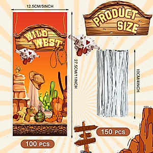 100 PCS Western Cowboy Cellophane Bags Cowboy Party Decorations Wild West Cowboy Gift Treat Bag Goodie Candy Bags with Ties Wild West Cowboy Birthday Party Supplies Favors