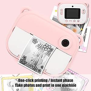 Printing Camera, Instant Print Camera One‑Click Portable Digital Camera for Children for Kid(Pink)