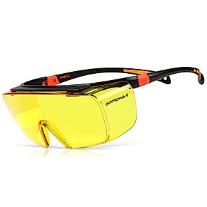 Optic Max Safety Glasses That Fit Over Your Prescription Eyewear. Anti- Fog & Scratch Wraparound Lenses, Adjustable Arms