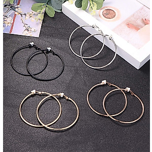JOERICA Clip On Hoop Earrings for Women Silver Tone Gold Tone Rose Gold Tone Black Unpierced Hoop Earrings Non-pierced