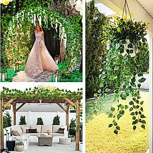 ZWYOQI 84 feet Artificial Vines Greenery Garland Fake Hanging Leaves Faux Foliage Plants for Wedding Party Garden Home Kitchen Office Wall Decorations (Scindapsus/12 Strands)