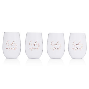 Loco Llama Classy Bride & Bridal Party Proposal Wine Glasses - 100% Unbreakable Tritan Plastic with Foil Accents - 16 ounces (Matron of Honor, 1)