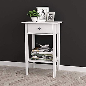 White Finish Nightstand Side End Table with Drawer and Bottom Shelf 28" H by RAAMZO