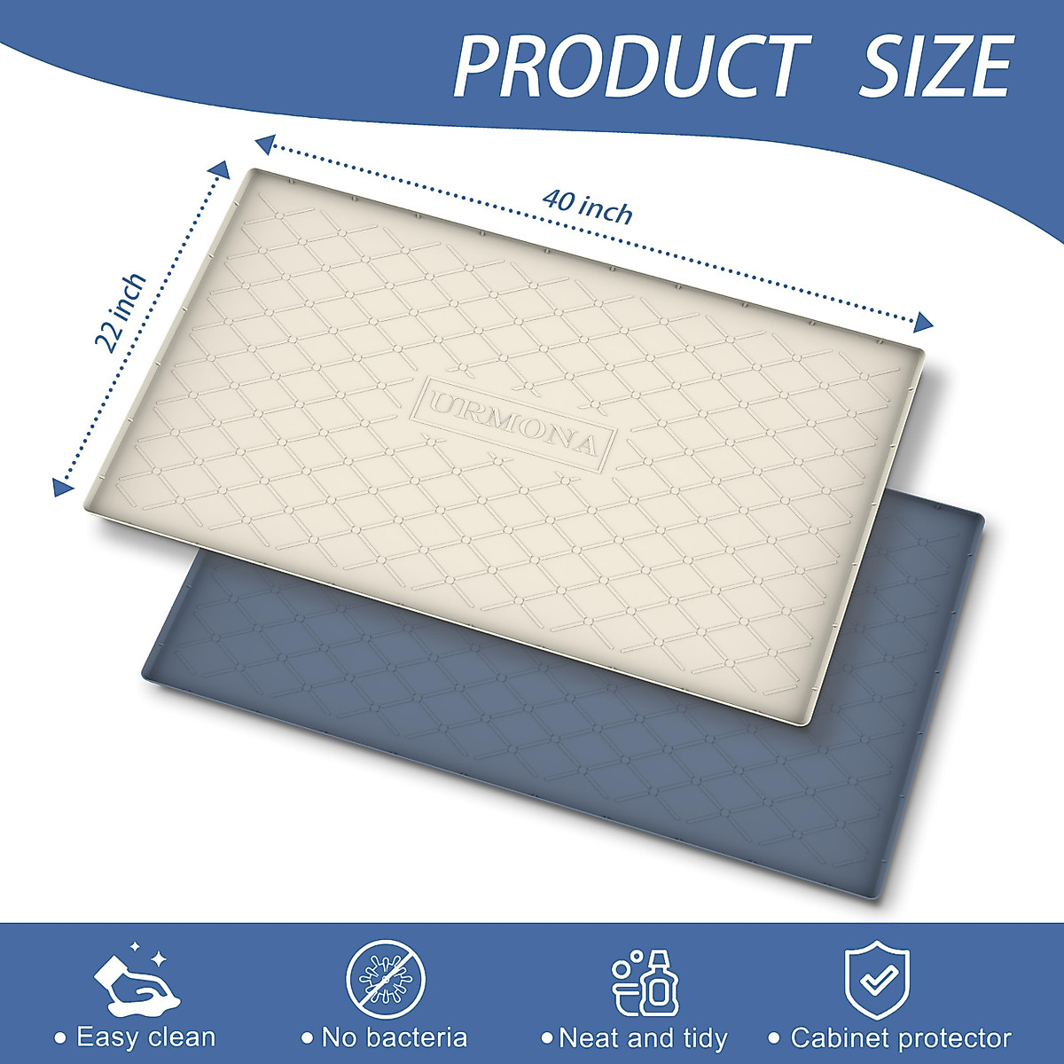 URMONA Under Sink Mat for Kitchen Waterproof, 40" x 22" Silicone Under Sink Mat for Shelf Liner Organizer, Cabinet Sink Protector Under Sink Liner for Bottom Kitchen, Bathroom(Black)