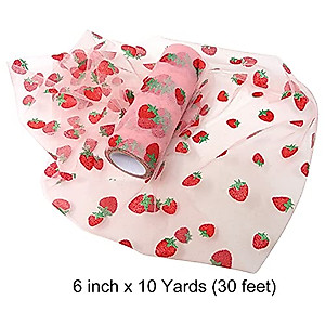 Honbay 6 inch x 10 Yards (30 feet) Shiny Strawberry Tulle Rolls for DIY Crafts, Wedding, Baby Shower, Birthday Party Decoration (Pink)