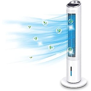 Evaporative Cooler – 40 inch Portable Oscillating Tower Fan for Big Space, 3 Speeds & 3 Wind Types 70°Oscillating Fan w/2 Freezing Boxs 8H Timer Safe Quiet Room Cooler & Humidifier, LCD Panel & Remote