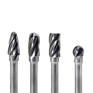 Carbide Burrs Set 4pcs JESTUOUS 1/4 Inch Shank Diameter Aluminum Rotary Files Single Cutting Edge for Die Grinder Drilling Bits Metal Carving Engraving