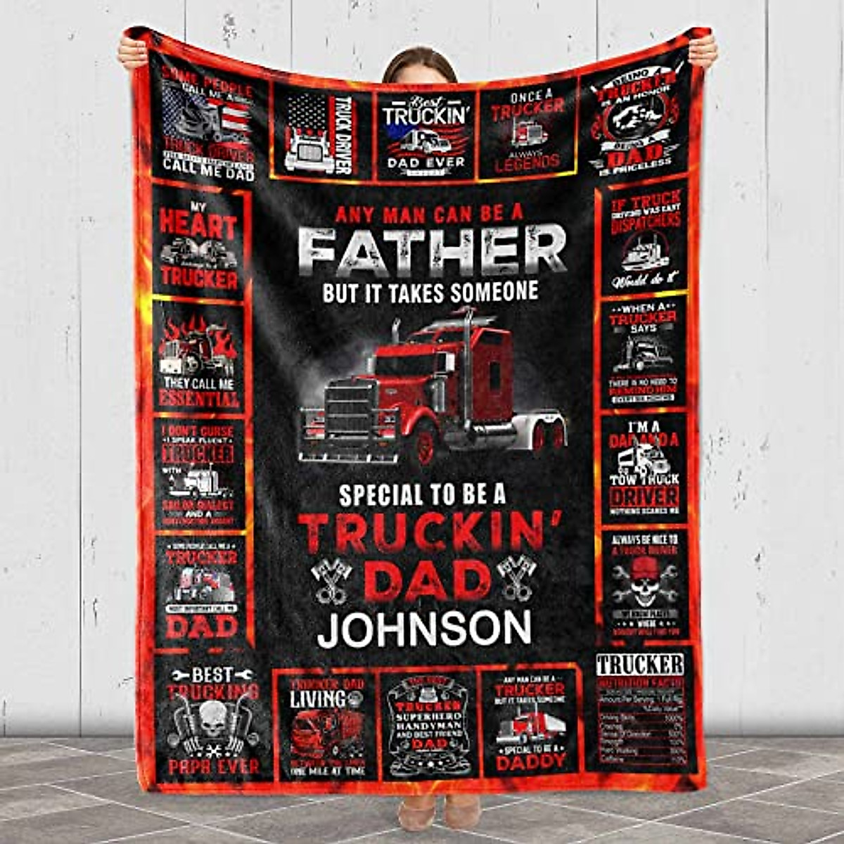 Any Man Can Be A Father But It Takes Someone Special to Be A Truckin Dad | Custom Name Premium Quality Thanks Gift for Trucker Dad | for Fathers Day, Birthday, Throw Warm Bed Made in U.S.A Blanket
