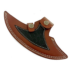 Damascus Steel alaskan Ulu Knife - Fixed Blade knife for Chopping Boning Slicing Cutting,Solid Burl Rose Wood Handle with Leather Sheath.SM145