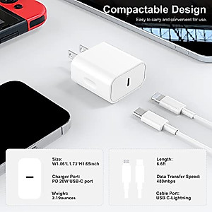 iPhone 14 13 12 11 Fast Charger - MFi Certified - 20W USB C Wall Charger with 6.6Ft USB C Cable Compatible with iPhone14/13 Min/13 Pro/13 Pro Max/12 11 Xs XR X SE 8 iPad Air&Mini AirPods