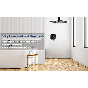 Black Ceiling Shower System Shower Faucet GGStudy Bathroom Luxury Rain Mixer Shower Combo Set Rainfall Shower Head System 10 Inch Matte Black with Valve and Trim