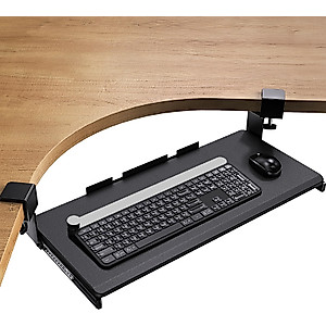 ErGear Keyboard Tray Under Desk, Corner Keyboard Tray with 45° Adjustable C Clamp for L Shaped Desk, Under Desk Keyboard Tray Slide Out, Computer Keyboard & Mouse Tray, 26.38" W x 11.61" D, Black