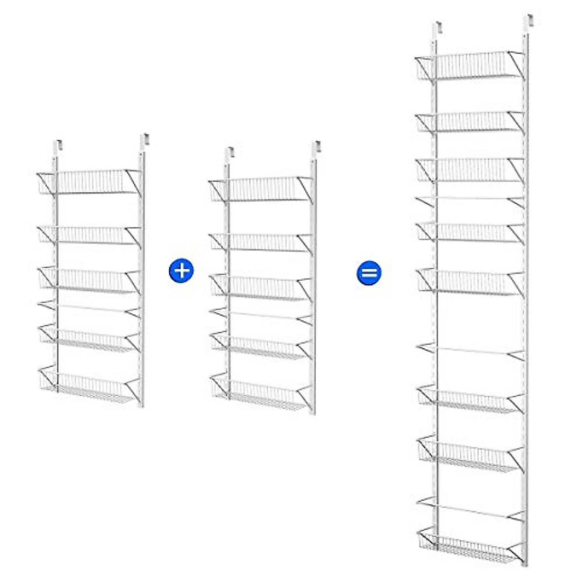 8 tier, Over the Door Organizer - Hanging Wall Rack for Closet, Bathroom, or Kitchen Organization and Storage - Metal Pantry Shelves by Home-Complete (White)