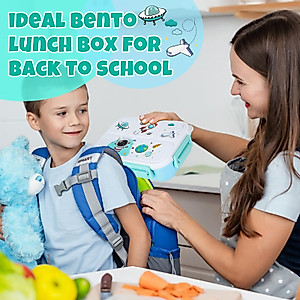 MaMix Kids Bento Lunch Box, Lunch Box for Boys, Lunch Container for Kids Toddlers Adults School | 4 Compartments |UPGRADE Easy to Open (Blue)