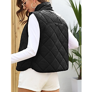 Veatzaer Womens Oversized Puffer Vest Cropped Quilted Stand Collar Lightweight Jacket Sleeveless Button Down Tops