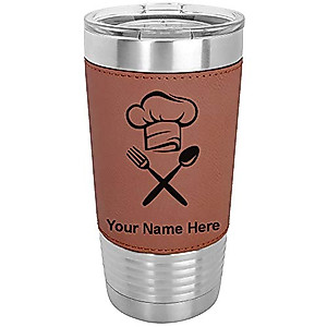 LaserGram 20oz Vacuum Insulated Tumbler Mug, Chef Hat, Personalized Engraving Included (Faux Leather, Dark Brown)