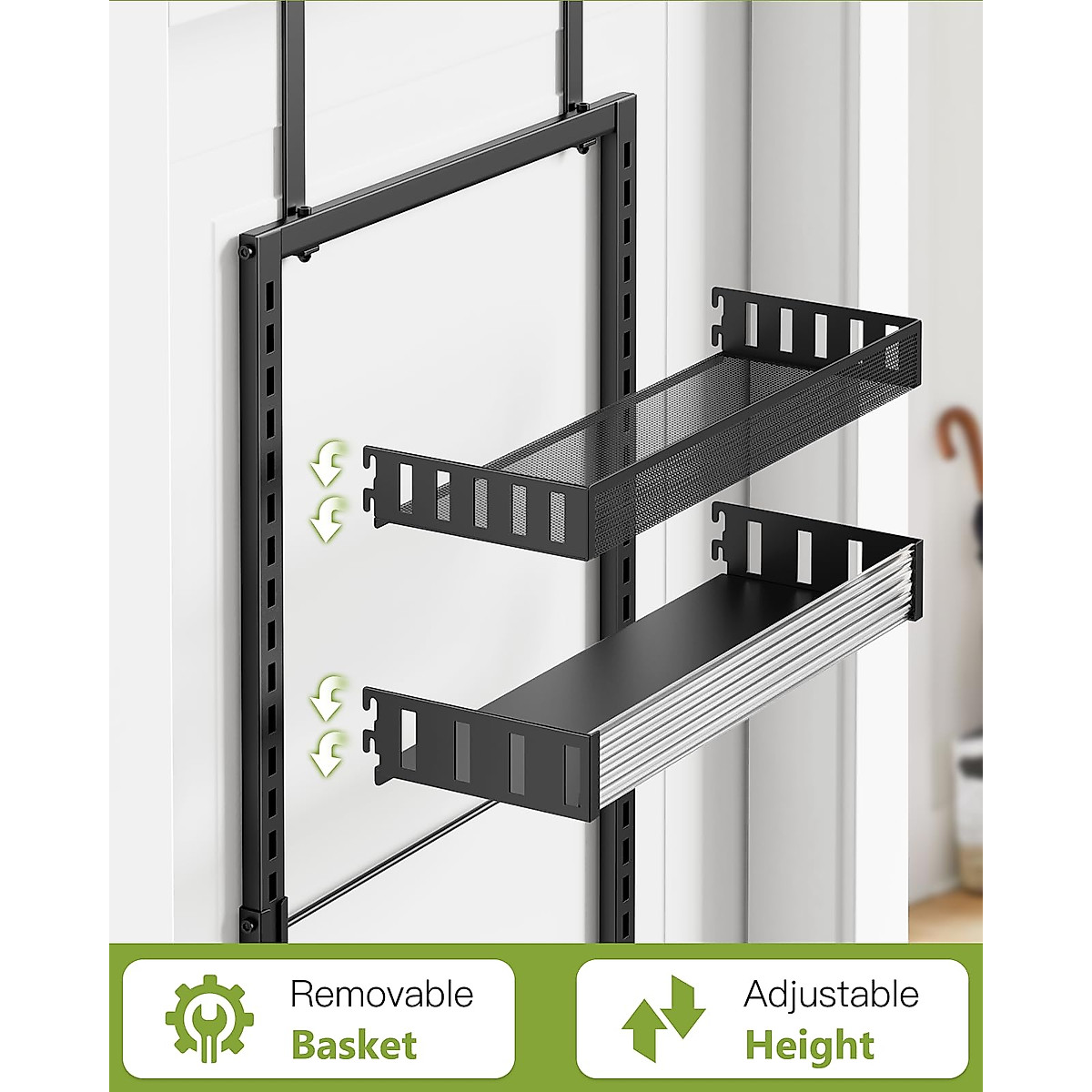 POKIPO 6-Tier Over the Door Pantry Organizer, 2 in 1 Large Door Spice Rack with Adjustable Metal Baskets, Heavy Duty Hanging or Wall Mounted Storage Organizer for Kitchen Pantry and Room Wall