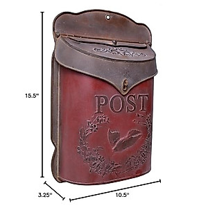 Red Co. 10.5” x 15.5” Aged Red Shabby Chic Metal Wall-Mounted Embossed Post Mailbox Decoration