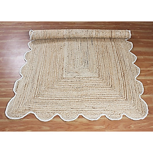 CASAVANI Scalloped Collection Rectangular Area Rug - 4' x 8', Beige Scallop Geometric Jute Rug Ideal for High Traffic Areas in Dining Room, Living Room, Bedroom