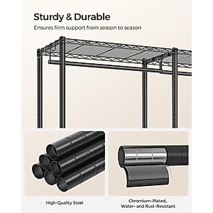 SONGMICS Clothes Rack, Freestanding Wardrobe Closet, Metal Clothing Racks, Heavy-Duty Garment Rack with Adjustable Shelves, Hanging Rods, Dividable, 15.8 x 47.2 x 70.9 Inches, Ink Black ULGR423B01