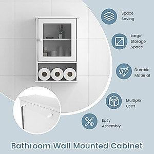 DORTALA Wall Mounted Bathroom Cabinet Storage Organize Hanging Medicine Adjustable Shelf, White