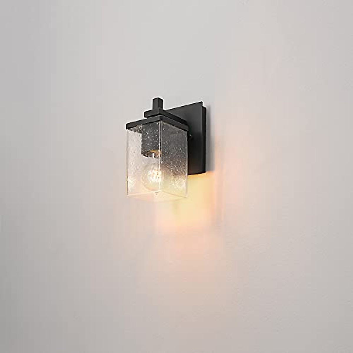 Globe Electric 51856 Wall Sconce Vanity, Matte, Seeded Glass Shade, Dakota (Black, 1-Light)