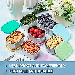 Maxcheck 6 Pcs Stainless Steel Snack Containers Food Storage Container with Silicone Lid Easy Open Stainless Steel Lunch Box Leak Proof Metal Bento Containers (Pastel Color,8oz)