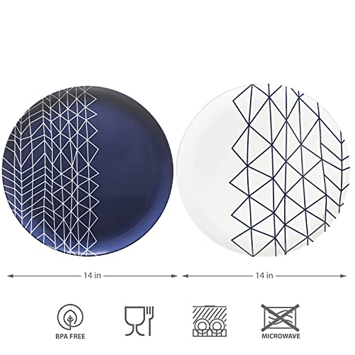 bzyoo BPA-Free Dishwasher Safe 100% Melamine Plastic 14 inch Round Platter Food Serving Tray for Casual dining Indoor and Outdoor Dining Party Cocktails (Spidy French Navy)