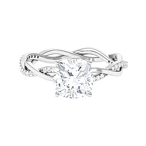 Rosec Jewels Moissanite Solitaire Ring for Women, 8 MM, 3 Cttw, D-VS1 Quality, Braided Promise Engagement Ring, 14K White Gold, Size:US 12.00