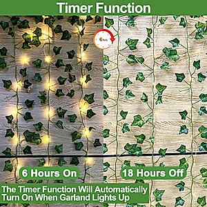 [ Timer ] Fake Ivy Vines 12 Pack 84Ft with 100 LED Vines with Lights Large & Small Thick Leaves String Lights Hanging Ivy Vines Lights for Bedroom Gardens Wedding Wall Room Decor