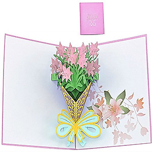 Flower Pop Up Cards 3D, Flower Greeting Card with Envelopes for All Occasions, Assorted 4 Flower Cards for Thanksgiving Birthday Christmas Valentine's Day Gift…