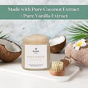 Bare Botanics Natural Body Scrub (Coconut Vanilla) – Gentle Exfoliator & Super Moisturizer | Includes a Wooden Spoon | No Synthetic Fragrances, No Nut Oils, Ready to Gift | Net Weight 24oz