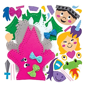Baker Ross Fairy Tale Hand Puppet Sewing Kits - Pack of 4, Make Your Own Wooden Puppets, Puppets for Kids, Wooden Crafts for Kids to Assemble and Decorate (AW692)