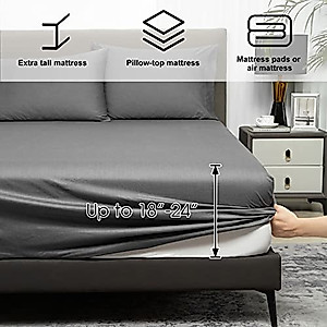 HYPREST Extra Deep Pocket Cal King Sheet Sets Fits 18"-24" in Deep Mattress -100% Cotton California King Sheet Set 400 Thread Count, Grey Hotel Luxury Soft Wrinkle Free Cooling Sheet Sets Deep Pocket