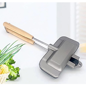 Giroayus Double-sided Sandwich Baking Pan Baking Pan Outdoor Double Sided Frying Pan Sandwich Double Sided Nonstick Frying Pan With Removable Handle Aluminum Flip Top Pan (Silver)