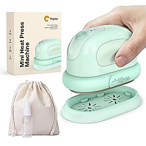 Hiipoo Mini Heat Press Machine for Pressing Small Objects T-Shirts, Shoes, Hats and Heating Transfer, Small Heat Press Portable Iron, 3 Heat Settings (Green)