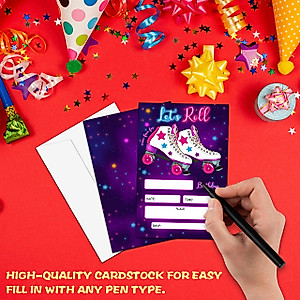 Let's Roll Birthday Party Invitation,Roller Skate, Skating Fill-In Invites For Men & Women, 20 Invitations With Envelopes(4" X 6")，Aldults Party Favors Decorations And Supplies-08