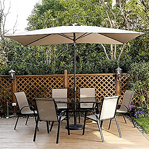 Aok Garden 6.5FT × 10FT Solar LED Lighted Patio Umbrella with Push Button Tilt and Sturdy Aluminum Ribs for Deck Lawn Pool & Backyard - Coffee