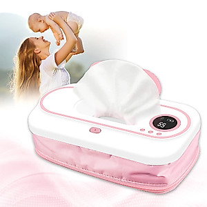 Portable Wipe Warmer, Baby Wipes Dispenser with 2 Modes of Temperature Heating Control, BPA-free Smart Led Display Baby Diaper Wipe Warmer for outdoor&indoor, without charging Can Last 4 Hours