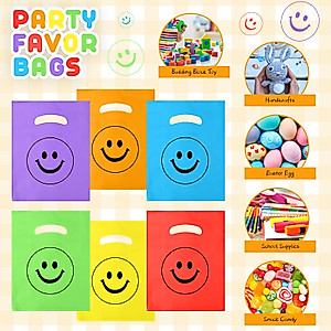 Geyee 300 Pieces Smile Face Gift Bags 6" x 8" Plastic Party Favors Bags Christmas Party Goodie Bags Treat Bags Bulk with Handle for Kids Birthday Party Classroom School Supplies(Multicolor)