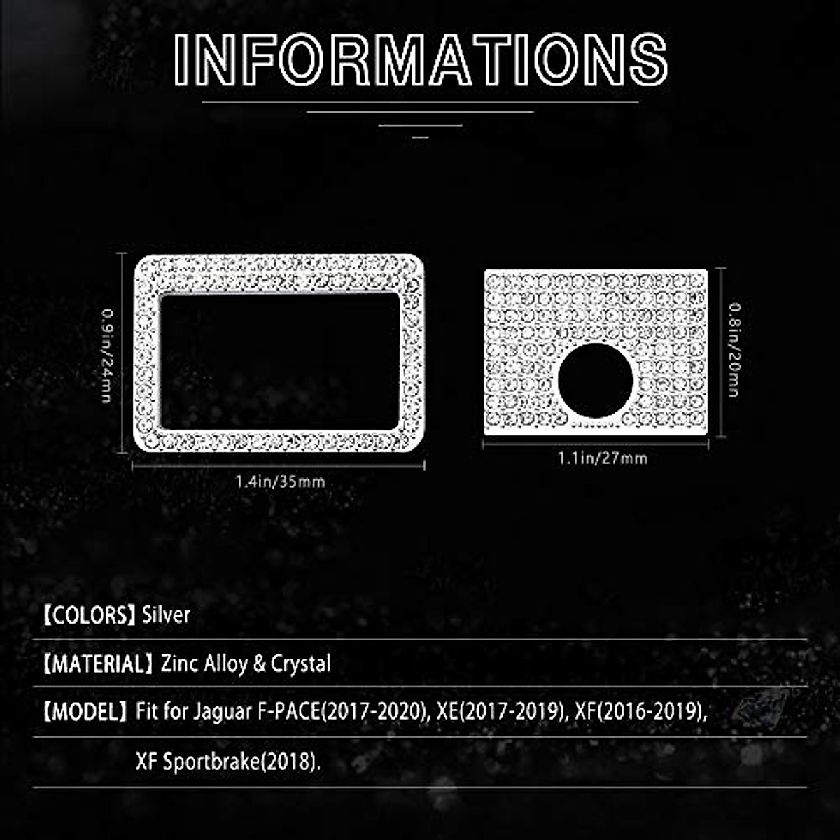 CARFIB Car Interior Bling Accessories for Jaguar F-PACE XE XF 2019 2020 Electronic Handbrake Parking P ASPC Button Ring Decals Sticker Cover Parts Decoration Men Women Zinc Alloy Crystal Silver 2Pcs