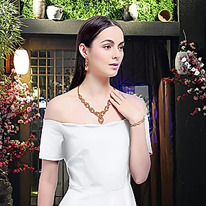 3 Pieces Wedding Bridal Rhinestone Crystal Jewelry Set Statement Necklace Bracelet Teardrop Dangle Earrings Set for Women Girls fit with Bridesmaid Wedding Party Prom Dress Jewelry Set